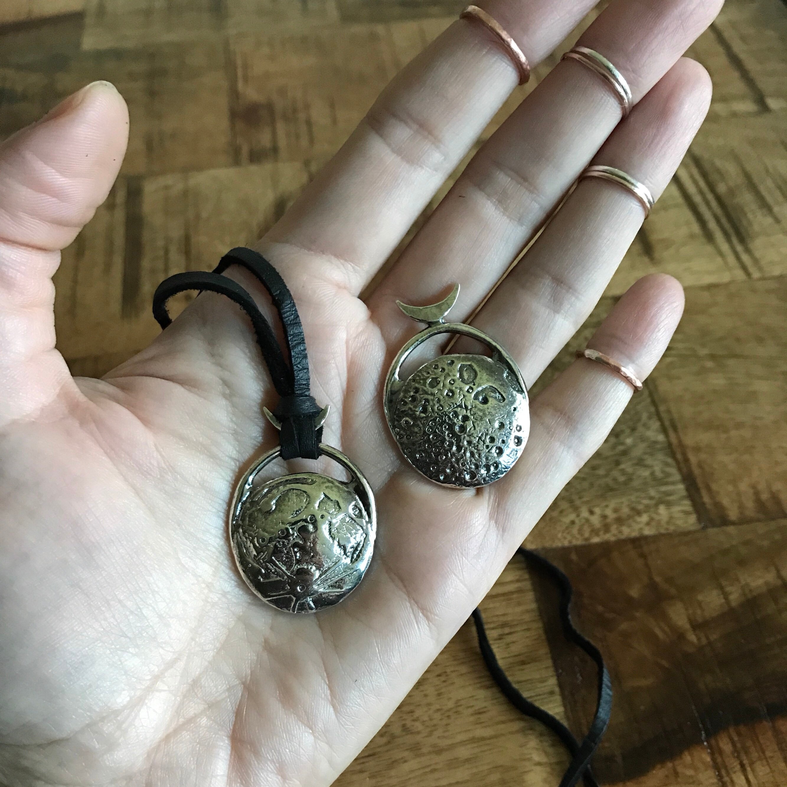 Horned Moon Amulet / Realistic, Dark Side and Full Moon, Lunar Necklace ...
