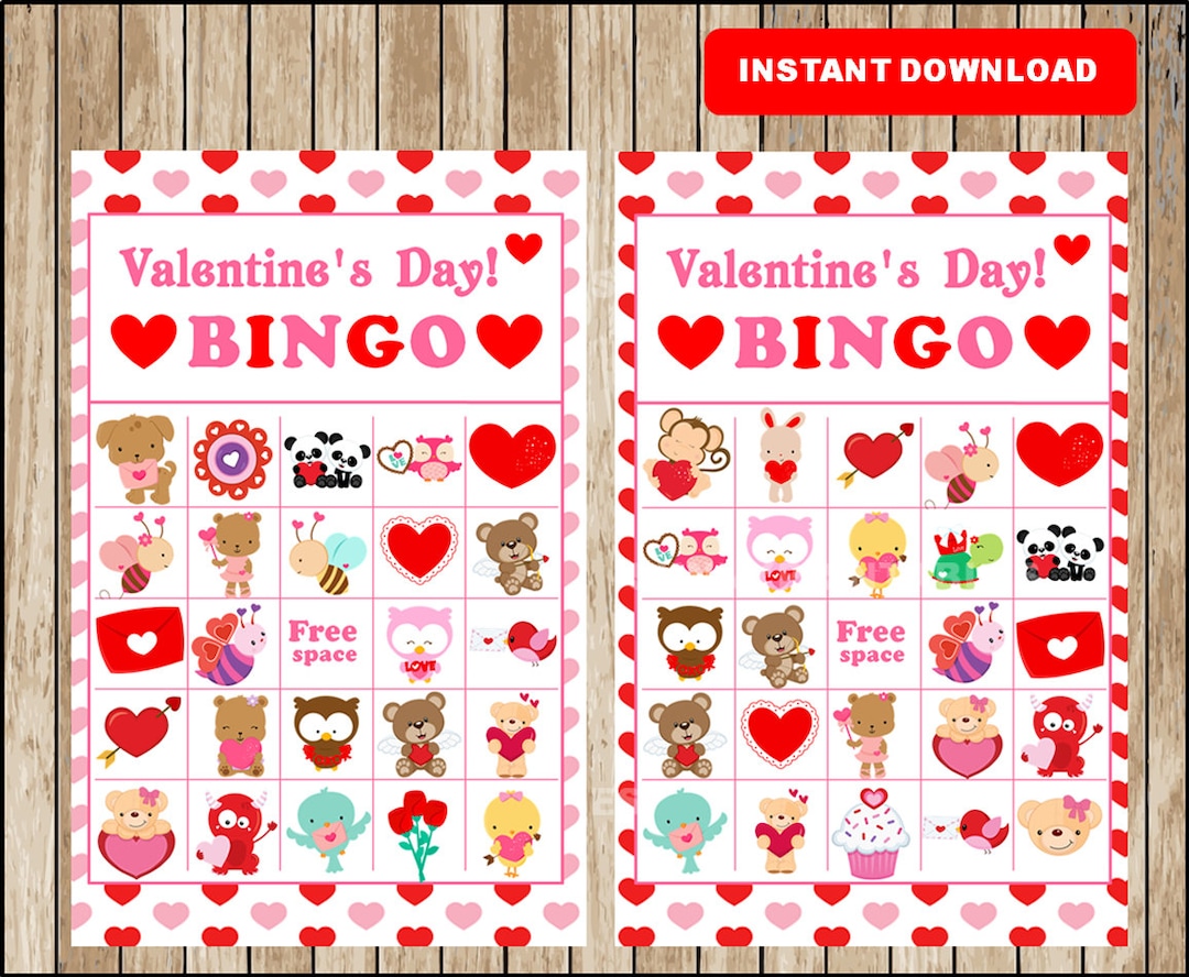 Printable 10 Valentine's Bingo Cards , Printable Valentine Bingo Game ...
