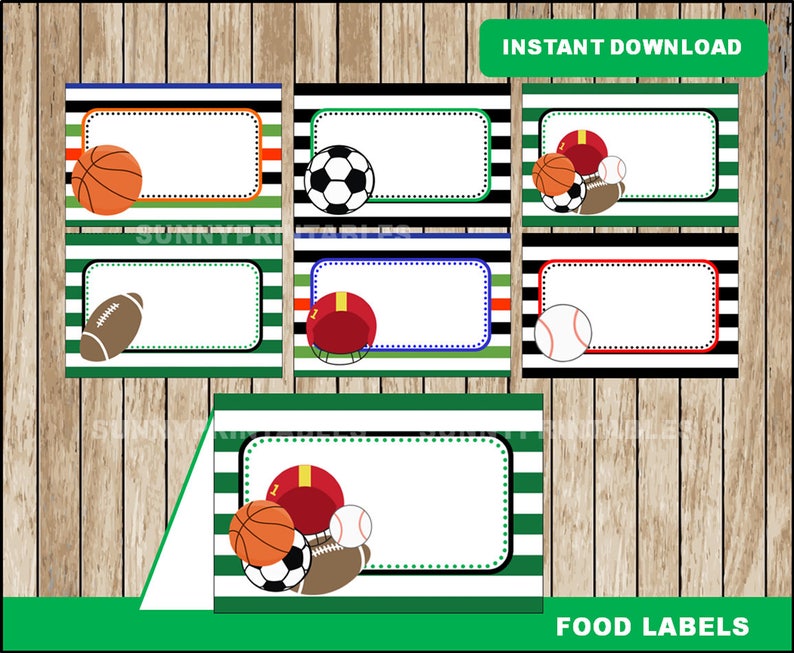 Sports Food Labels; Printable Sports Tent Cards, Sports Party Food Tent ...