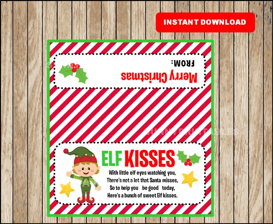 Christmas Holiday Elf Kisses Kiss Party Favors Favor Bag Treat Toppers ...