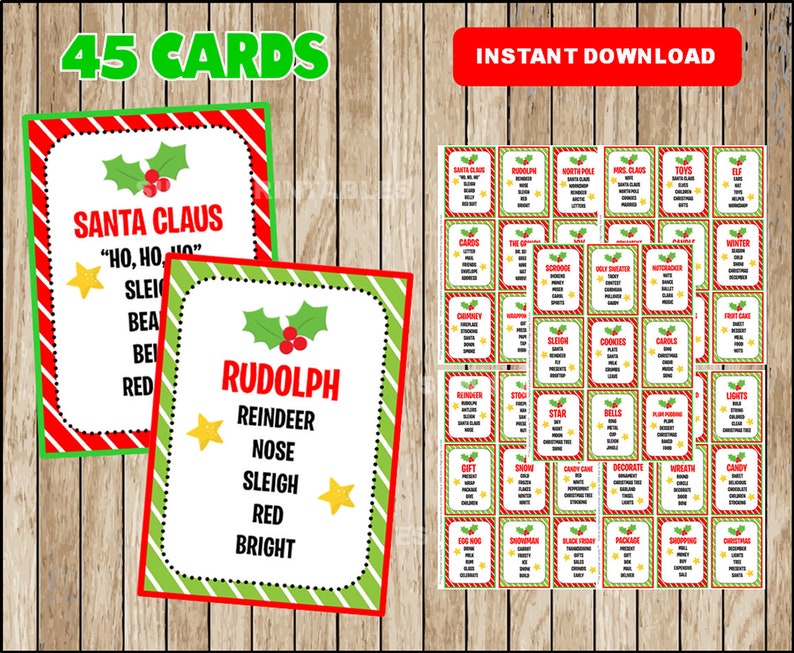 Christmas Taboo Printable Christmas Game Cards for Taboo - Etsy