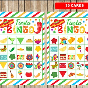 Mexican Fiesta Bingo 30 Cards, Printable Mexican Fiesta Bingo Game ...