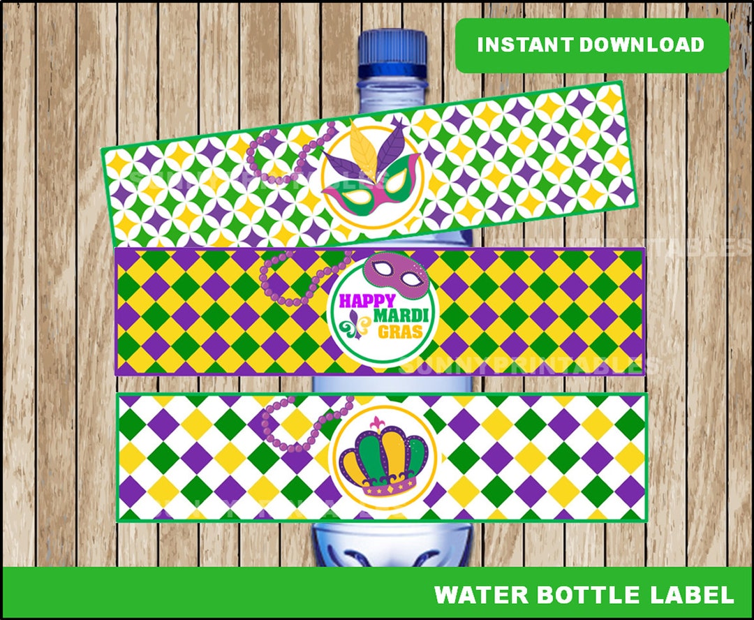 Mardi Gras Water Bottle Labels Printable Mardi Gras Water Labels, Mardi ...