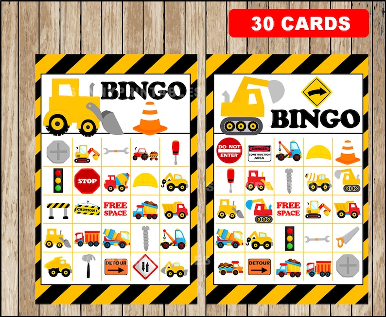 Construction Bingo Game Printable 30 Different Cards | Etsy