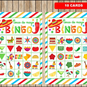 Mexican Fiesta Bingo 10 Cards, Printable Mexican Fiesta Bingo Game ...