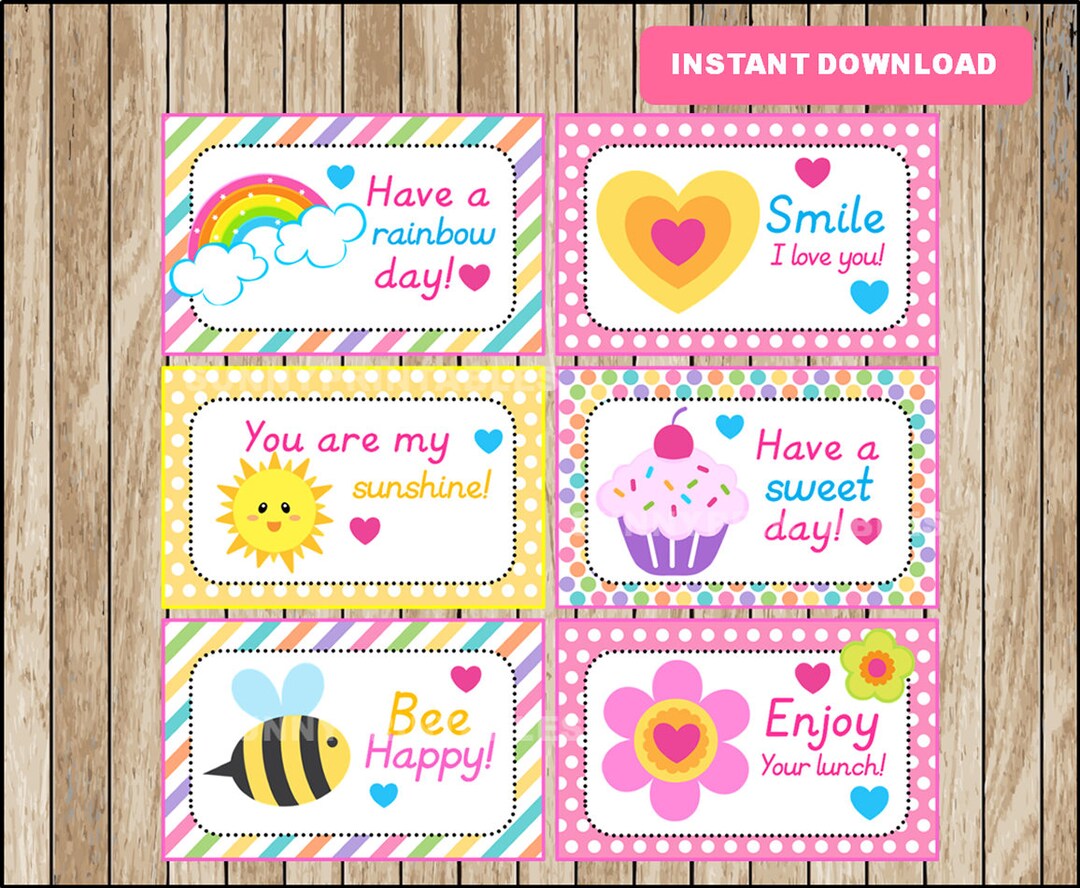 Printable School Lunchbox Notes Instant Download, Rainbow Lunch Box ...