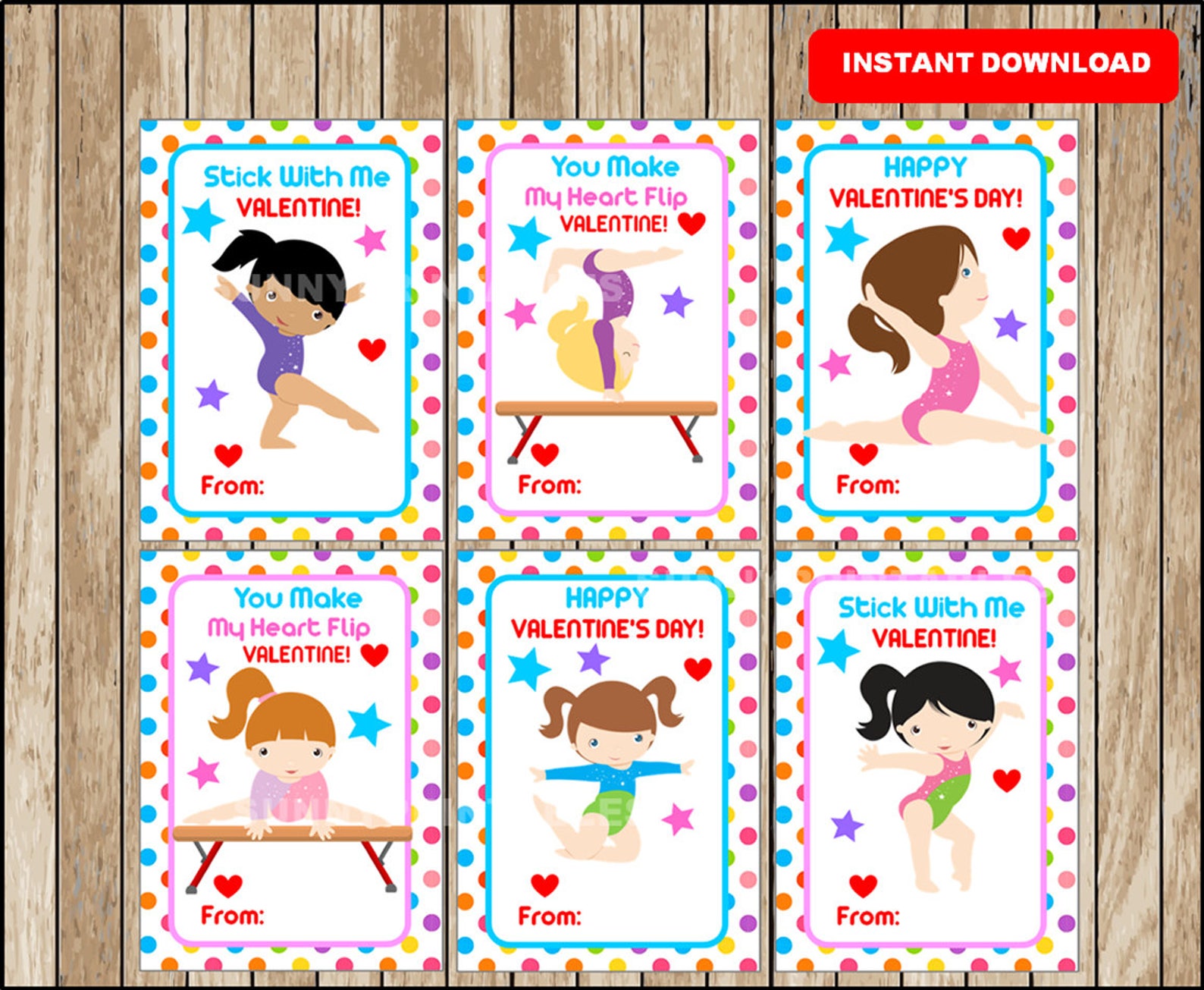 Gymnastics Valentines - Printable - You Make My Heart Flip Valentine ...
