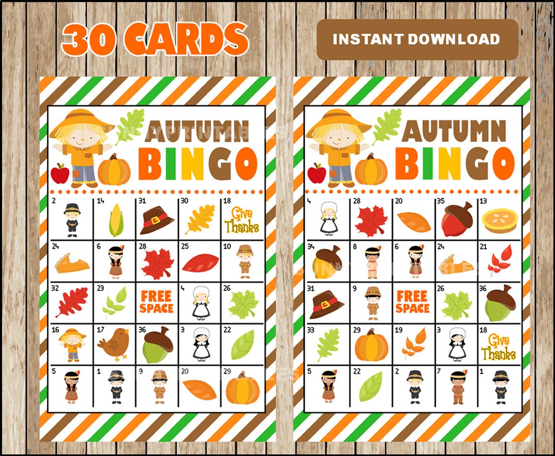Printable 30 Fall Autumn Bingo Cards; Printable Harvest Bingo Game ...