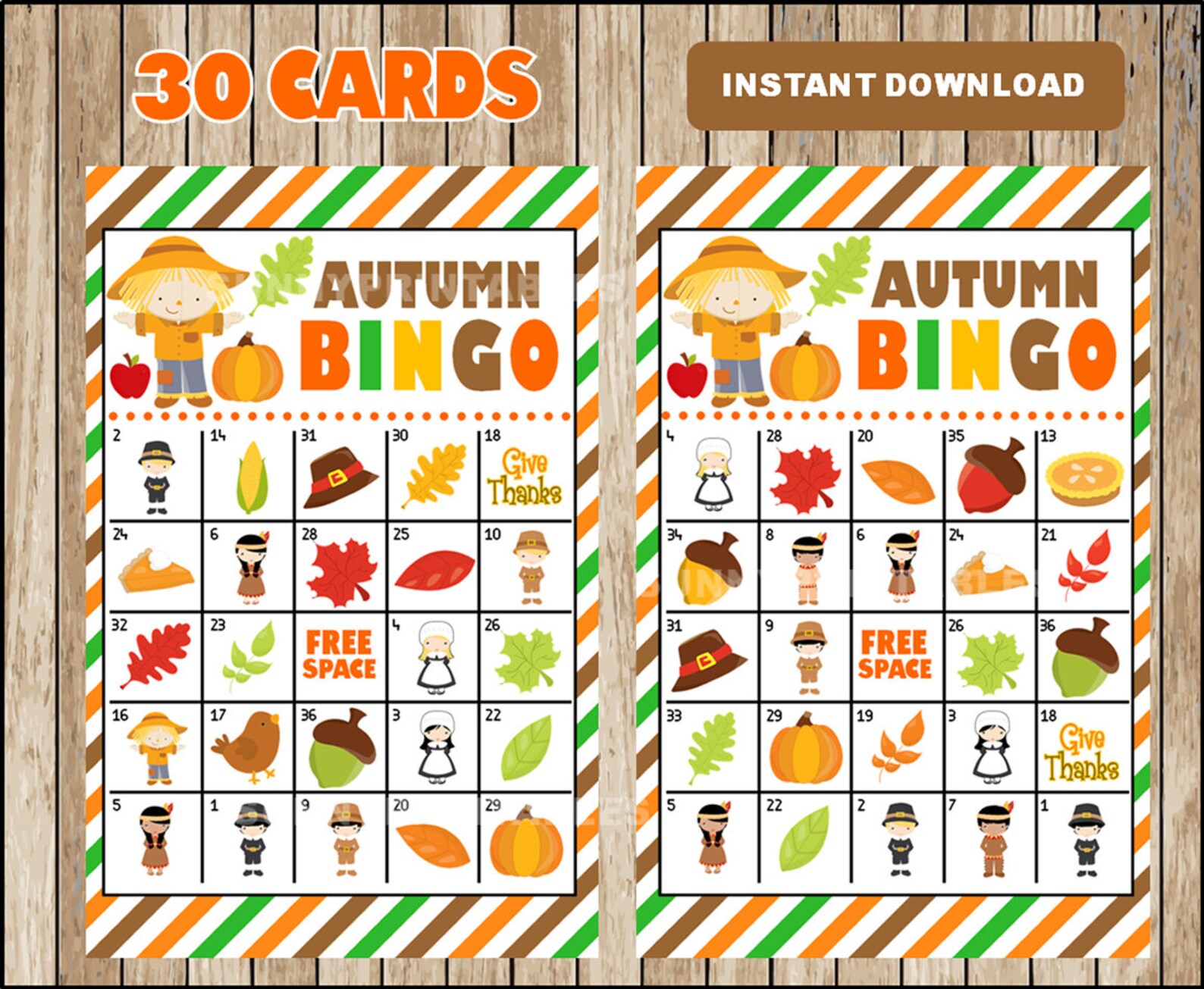 Printable 30 Fall Autumn Bingo Cards Printable Harvest Bingo - Etsy