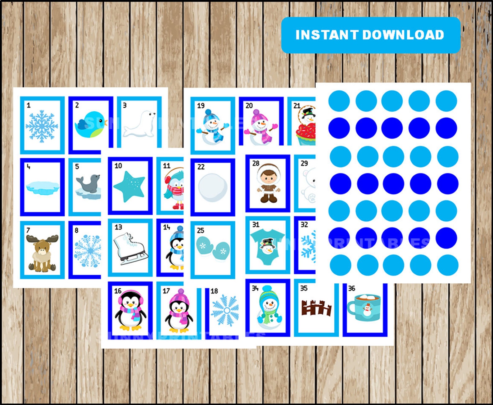 Printable 30 Winter Bingo Cards Printable Snowman Bingo Game, Winter ...