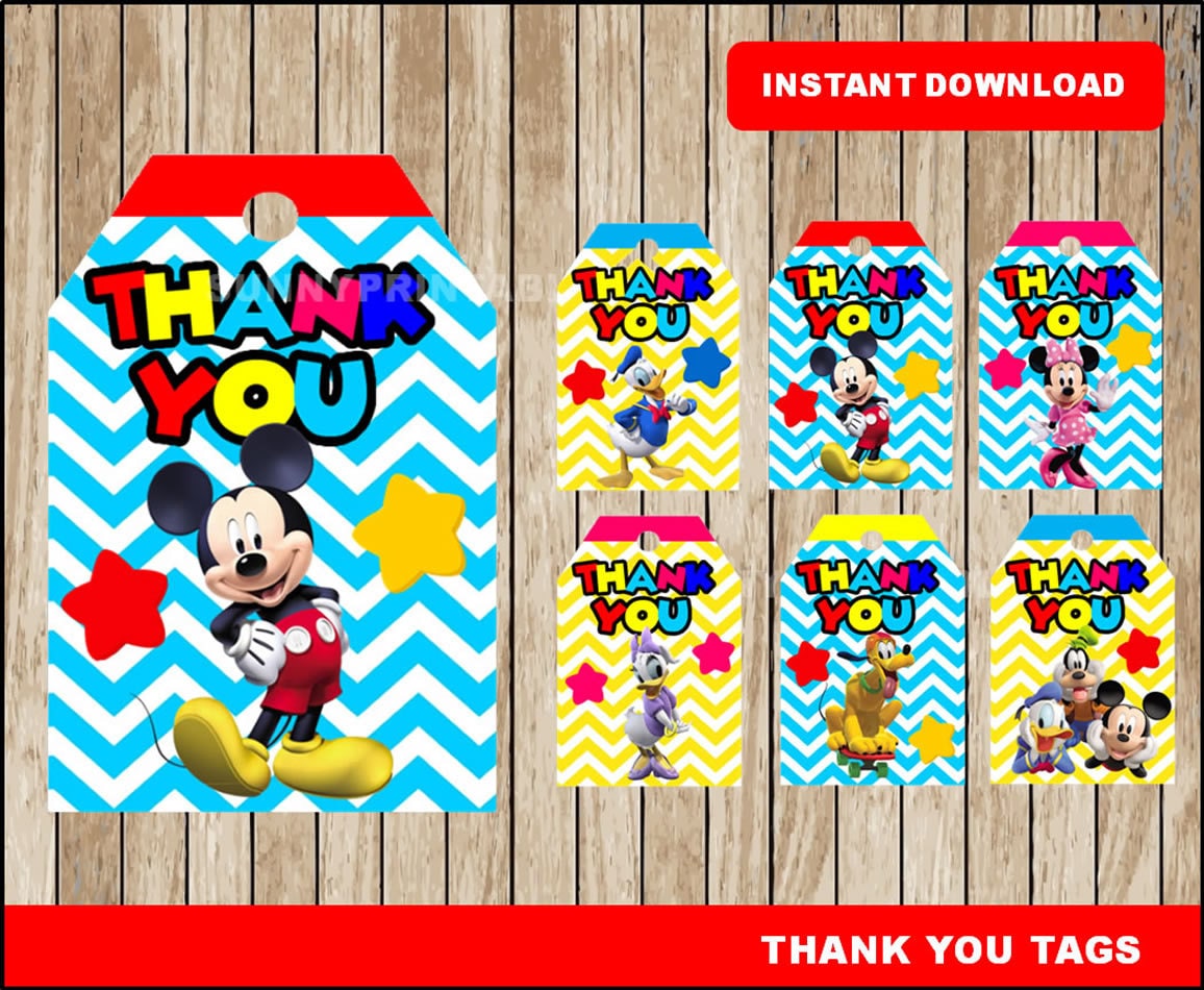 Mickey Mouse tags printable Mickey Mouse Clubhouse Thank you | Etsy