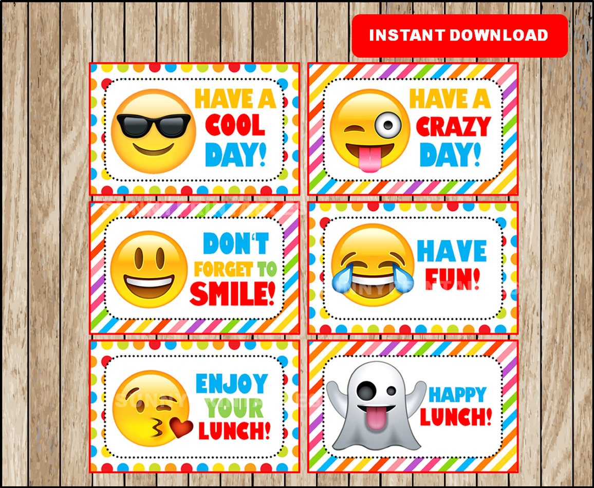 Printable Emoji Lunchbox Notes instant download Emojis Lunch | Etsy