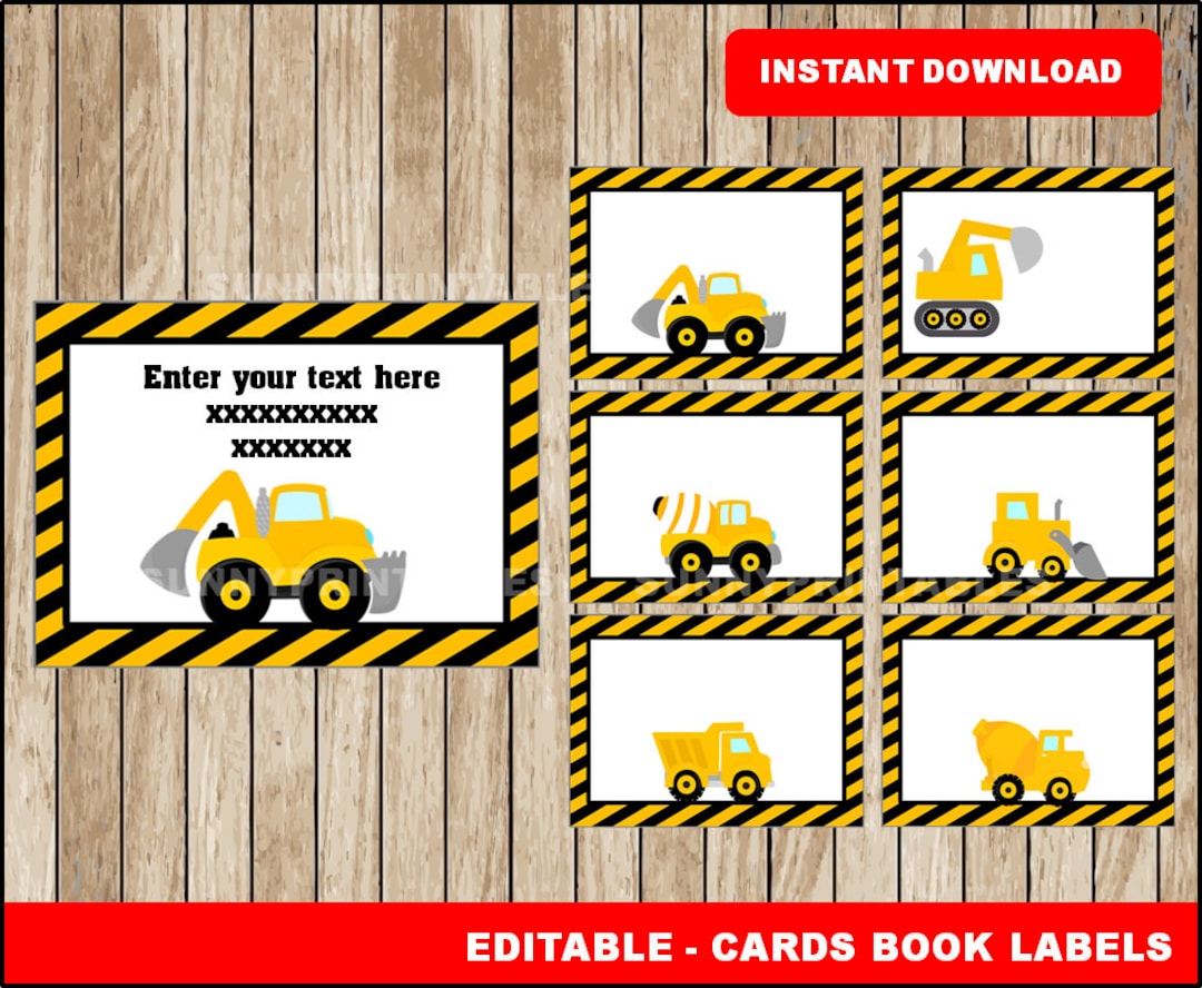 Construction Printable Cards, Tags, Book Labels, Stickers, Kids Cards ...
