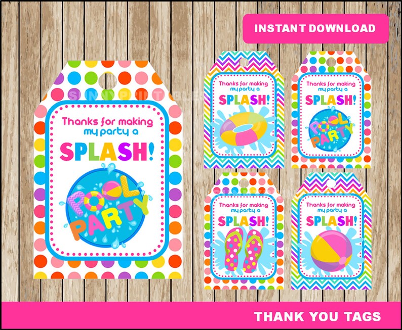 Pool Party Tags Printable Pool Party Thanks Tags Pool Party - Etsy