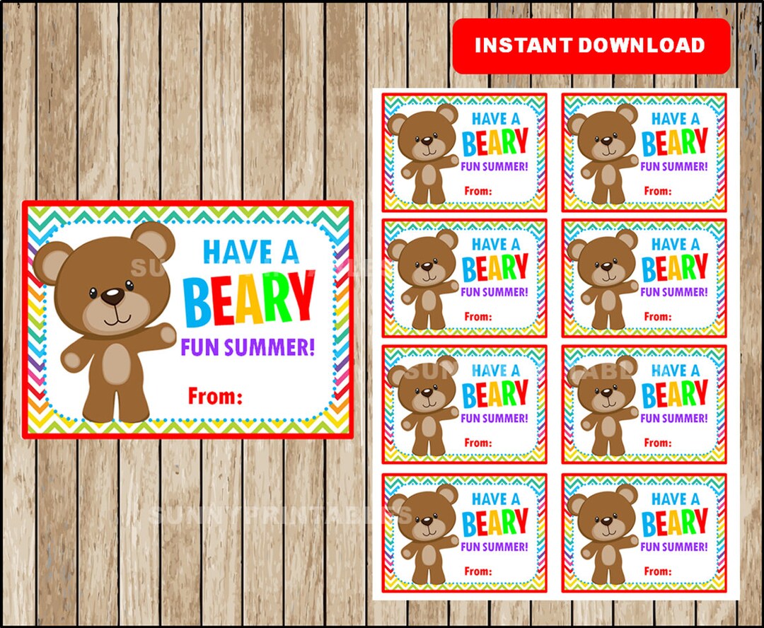 Printable Beary Special End of School Cards , Bear Funny Friend Gift ...
