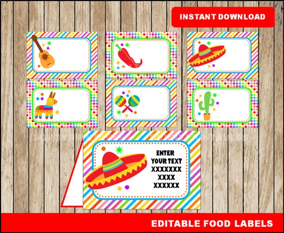 Mexican Fiesta Food Labels Printable Mexican Fiesta Tent | Etsy