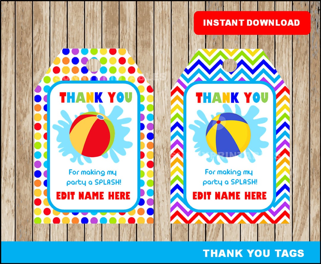 Beach Ball Party Tags, Printable Beach Ball Party Thanks Tags, Beach ...