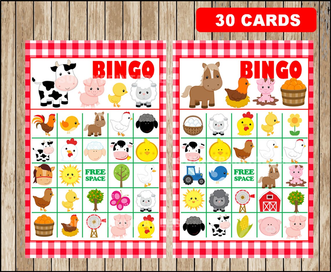 Printable 30 Farm Bingo Cards; Printable Farm Bingo Game, Farm Party ...