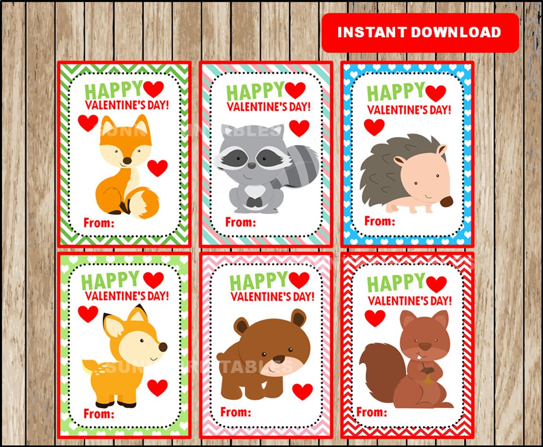 Kids Animal Valentine Cards , Printable Woodland Valentine's Day Cards ...
