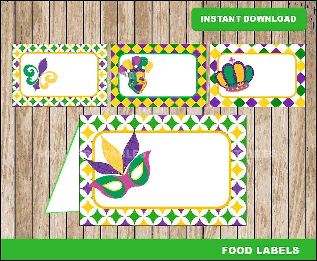 Mardi Gras Food Labels Printable Mardi Gras Tent Cards, Mardi Gras Food ...