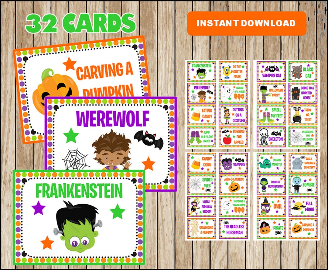 HALLOWEEN CHARADES Party Game Printable, PDF Printable, 32 Different ...