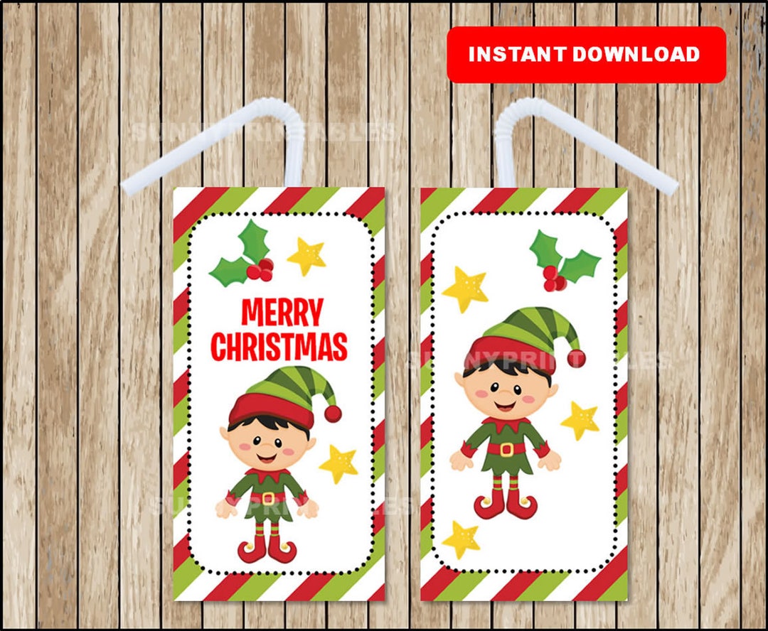 Printable Christmas Holiday Elf Juice Box Wrappers Party Favors Favor ...