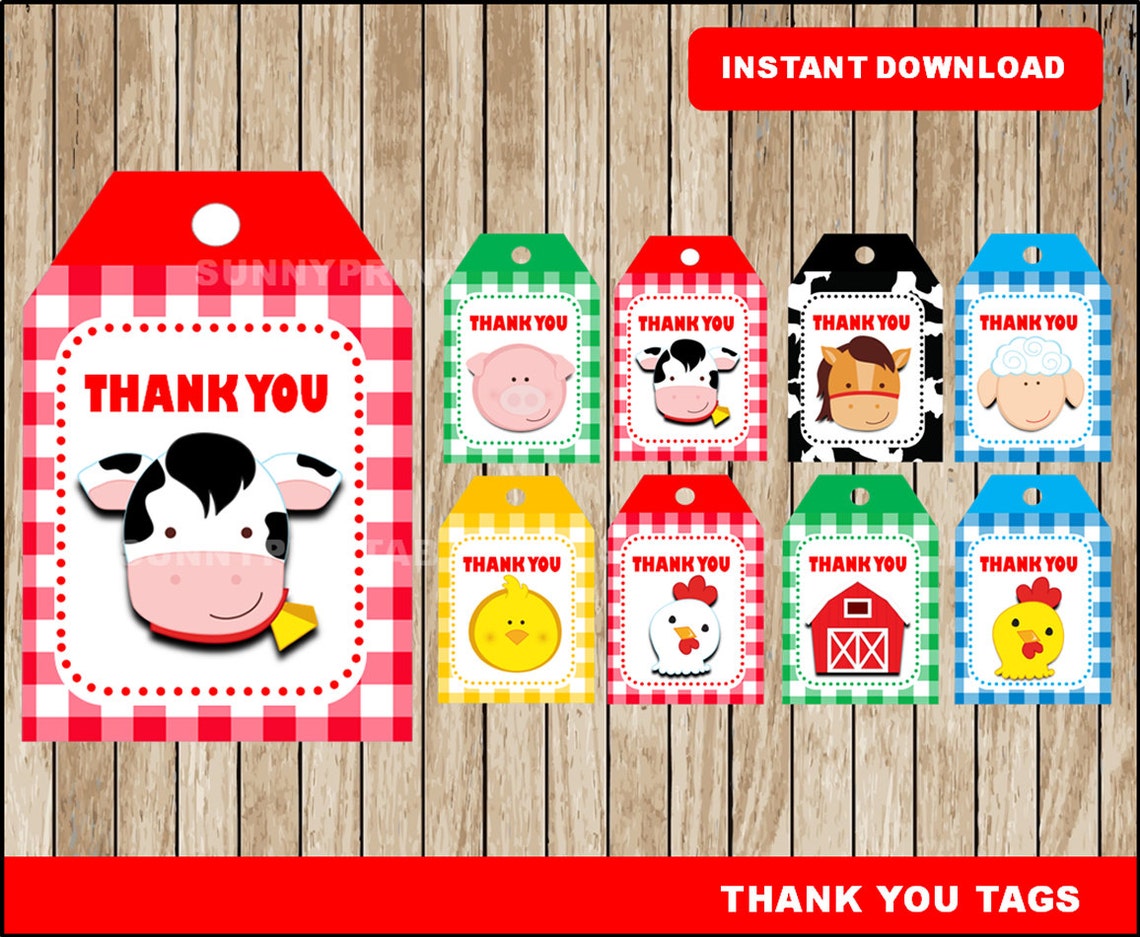 Farm tags printable Farm Thank you Tags Farm party tags | Etsy