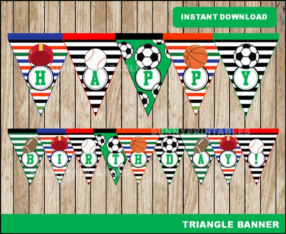 Sports triangle banner printable Sports banner Sports party | Etsy