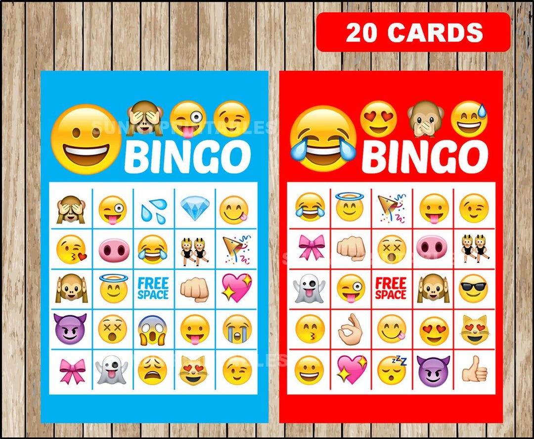 Printable 20 Emoji Bingo Cards; Printable Emojis Bingo Game, Emoji ...