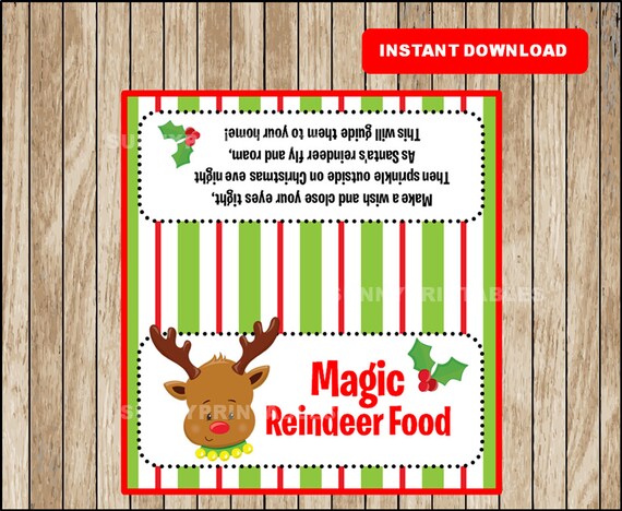 Magic reindeer food bag topper printable digital christmas | Etsy