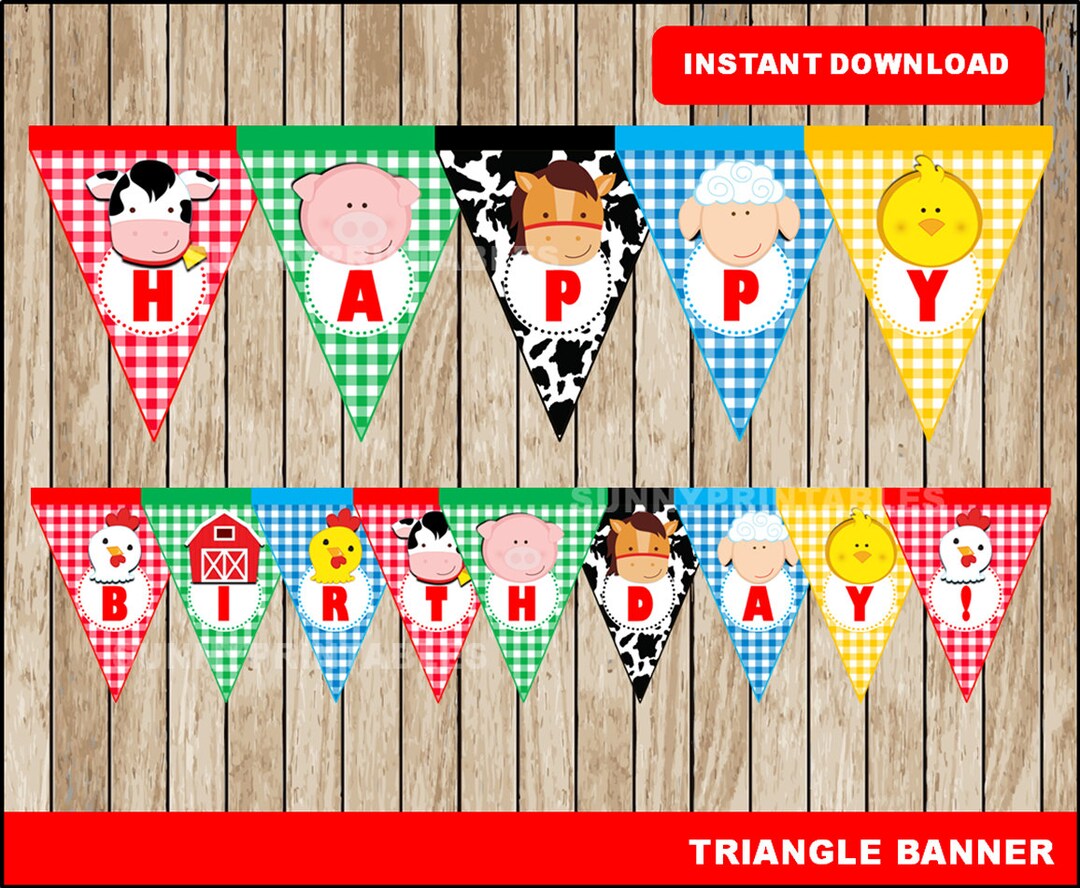 Farm Triangle Banner; Printable Farm Banner, Farm Party Banner Instant ...