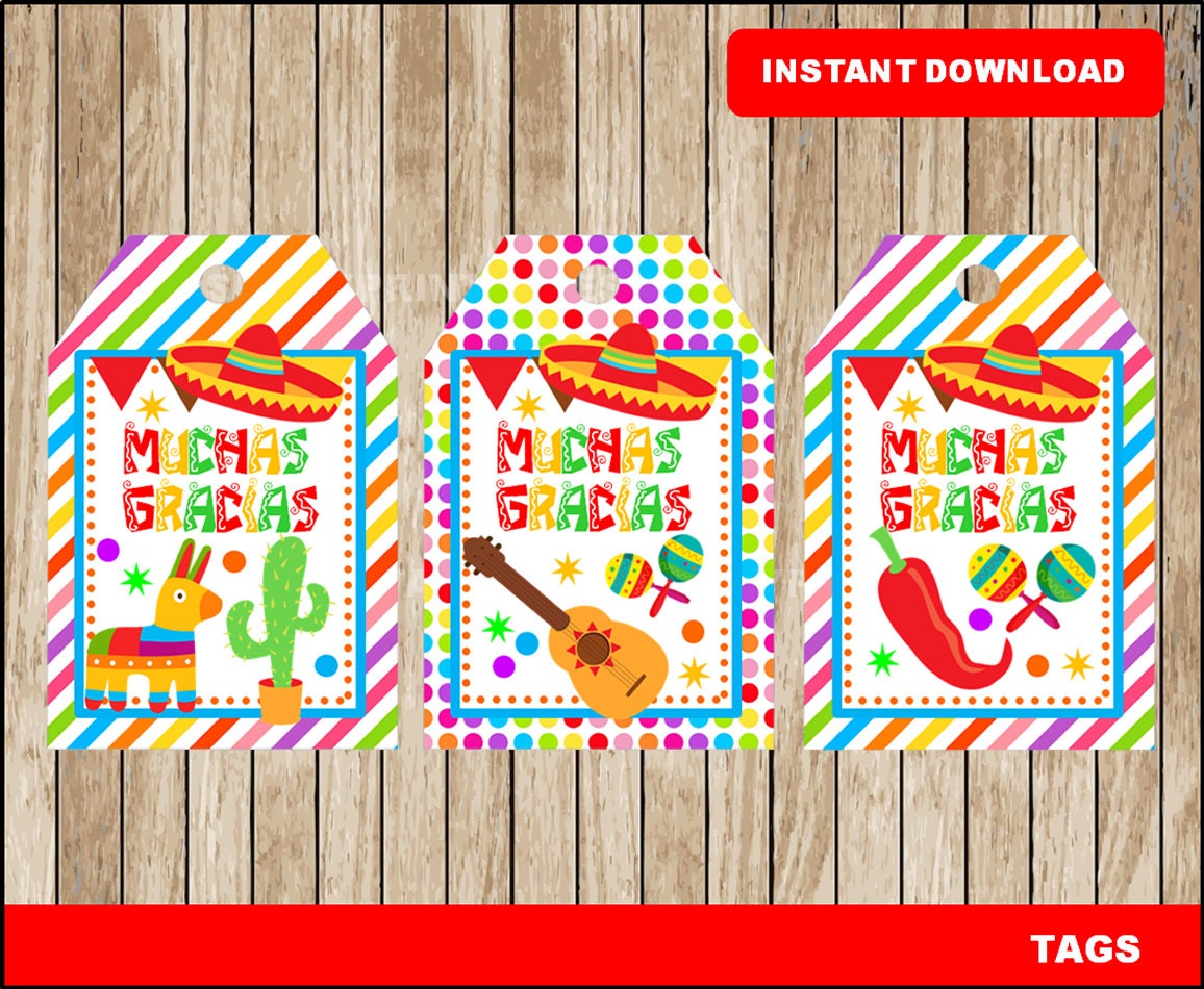 Mexican Fiesta Tags; Printable Mexican Fiesta Muchas Gracias Tags ...