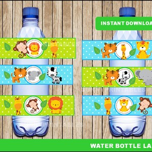 Safari Water Bottle Labels; Printable Safari Baby Shower Water, Safari ...