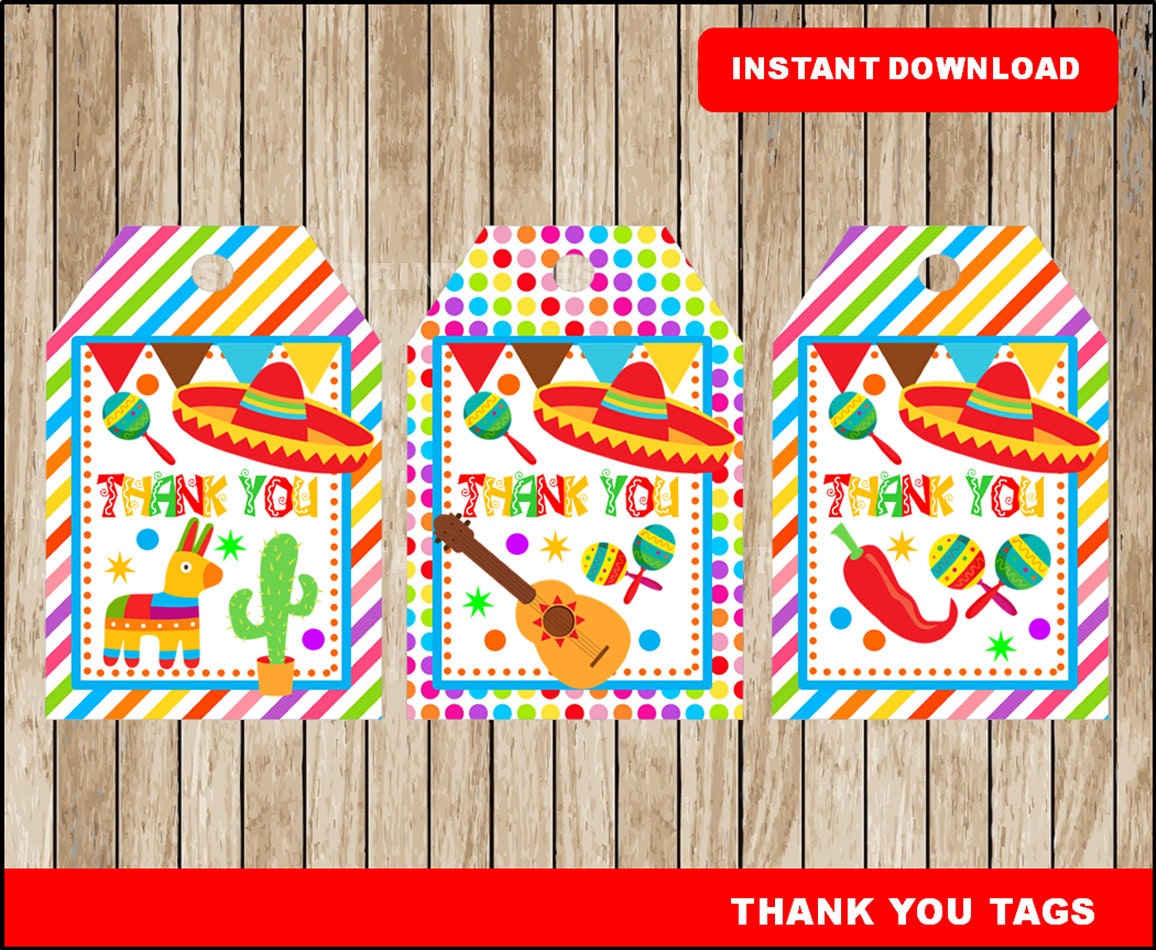 Mexican fiesta tags printable Mexican fiesta Thank you Tags | Etsy