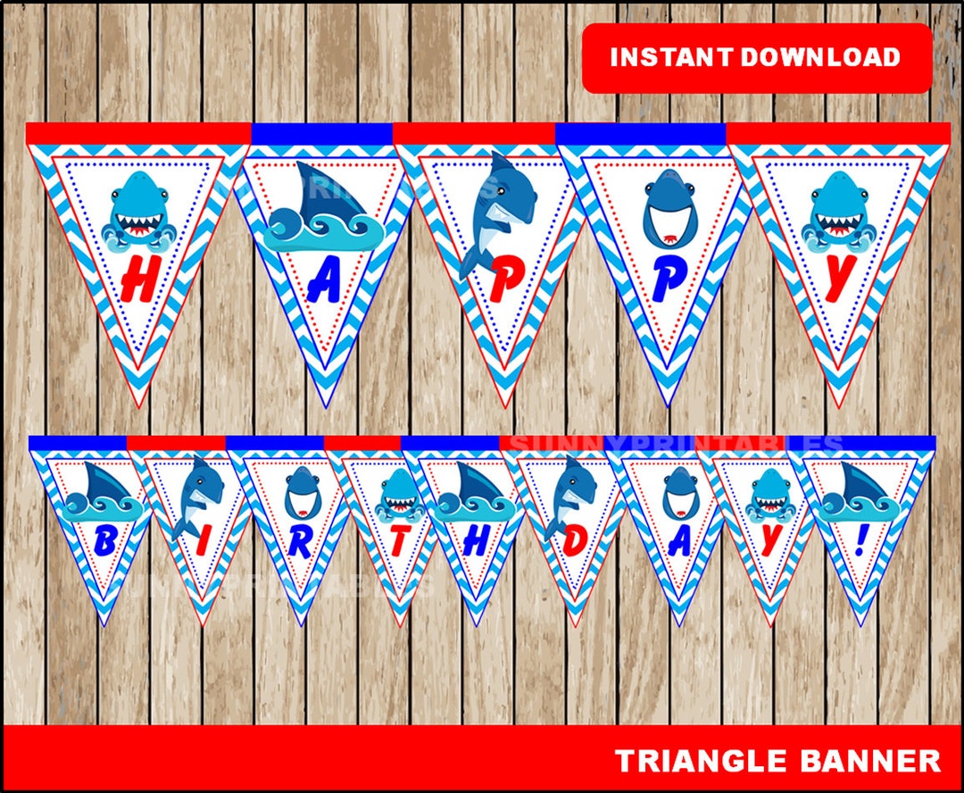 Shark Triangle Banner; Printable Shark Banner, Shark Party Banner ...