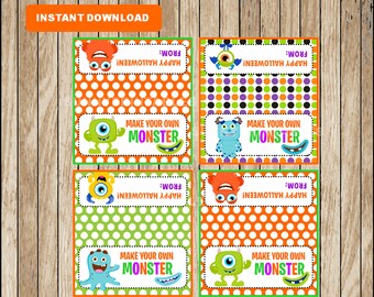 Printable Make Your Own Monster Bag Topper for Monster Halloween Favor ...