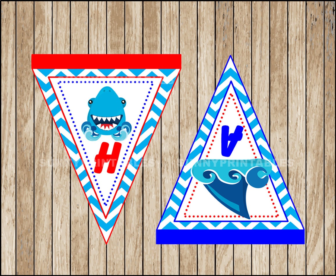 Shark Triangle Banner; Printable Shark Banner, Shark Party Banner ...