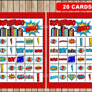 Printable 20 Superhero Bingo Game; Printable Super Hero Bingo Cards ...