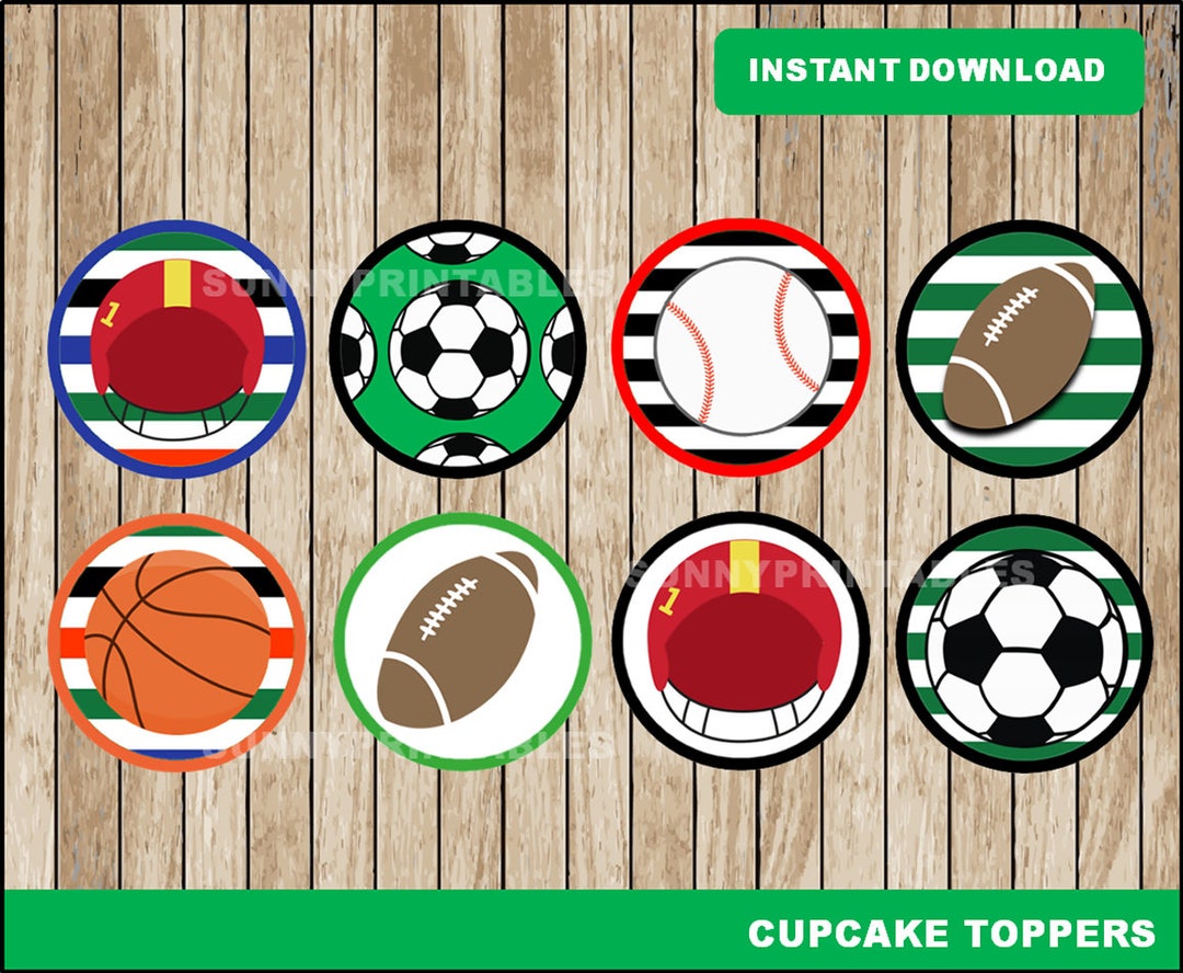 Sports Cupcakes Toppers; Printable Sports Toppers, Sports Party Toppers ...