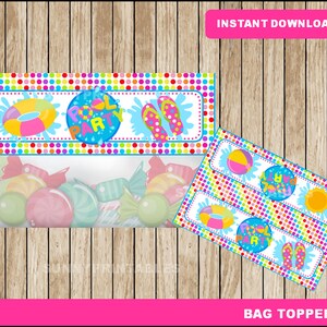 Pool Party Bags Toppers; Printable Pool Party Treat Bags Toppers, Pool ...