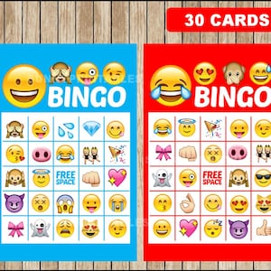Printable 30 Emoji Bingo Cards; Printable Emojis Bingo Game, Emoji ...