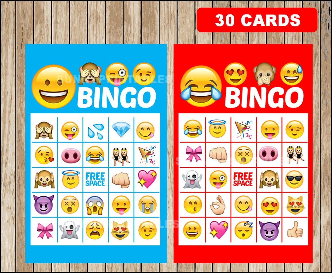 Printable 30 Emoji Bingo Cards; Printable Emojis Bingo Game, Emoji ...