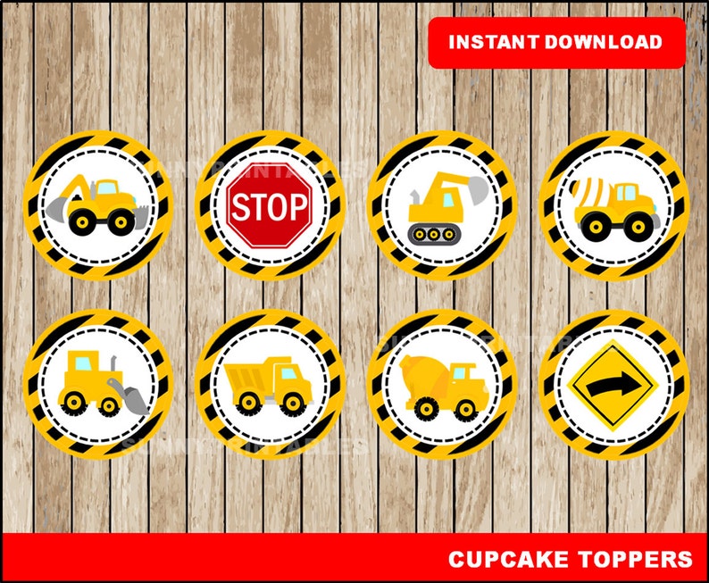 Construction Cupcakes Toppers; Printable Construction Toppers ...