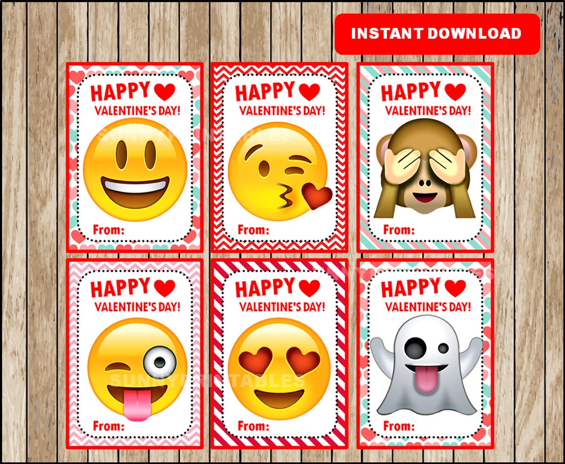 Emoji Valentine Cards, Funny Valentine Cards, Printable Happy Valentine ...