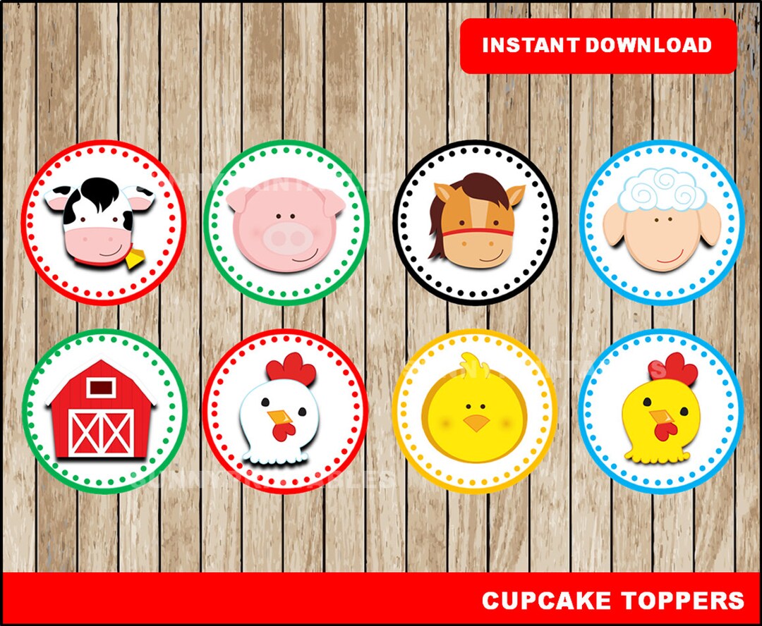 Farm Cupcakes Toppers; Printable Farm Toppers, Farm Party Toppers ...