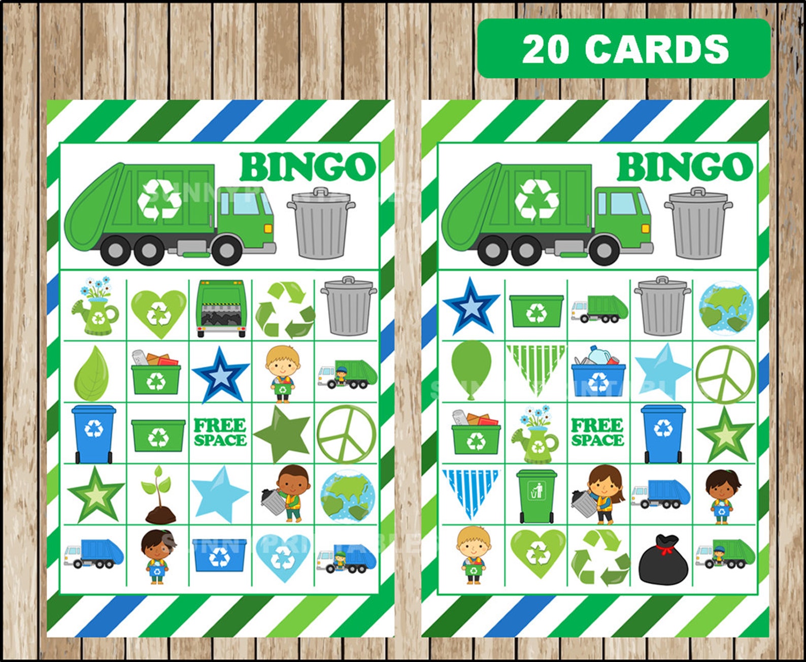 Printable 20 Garbage Truck Bingo Cards; Printable Garbage Truck Bingo ...