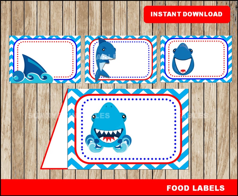 Shark Food Labels; Printable Shark Tent Cards, Shark Party Food Tent ...