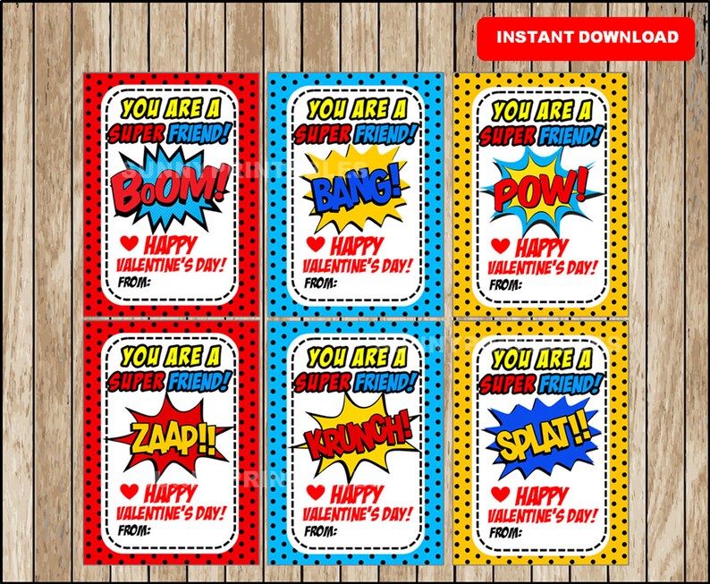 Superhero Valentine's Day Cards Instant Download - Etsy