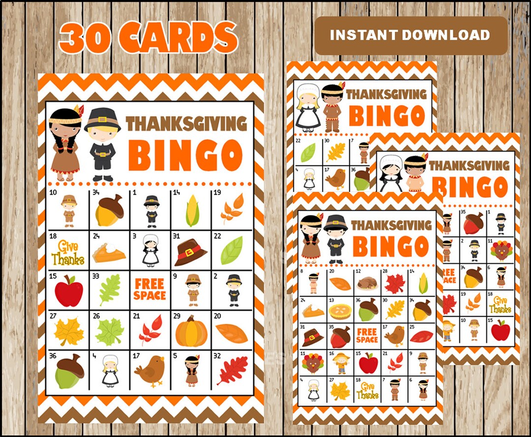 Printable 30 Thanksgiving Bingo Cards; Printable Harvest Bingo Game ...
