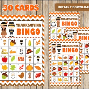 Printable 30 Thanksgiving Bingo Cards; Printable Harvest Bingo Game ...